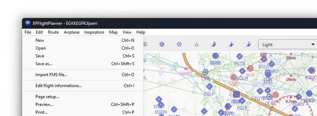 XPFlightPlanner - Open, save, import and print flight plans