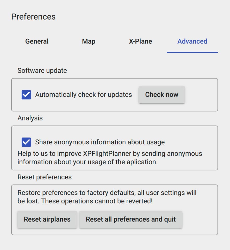 XPFlightPlanner - Preferences and settings