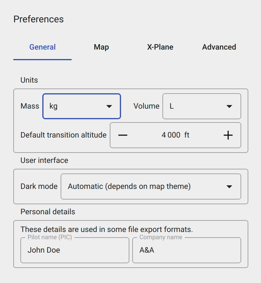 XPFlightPlanner - Preferences and settings
