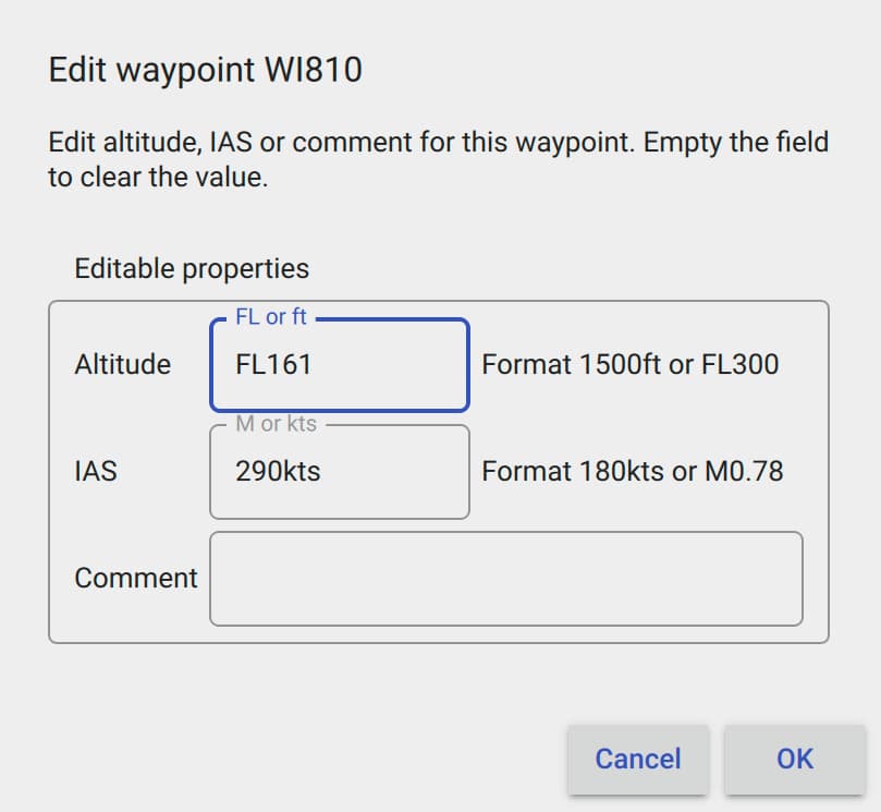 XPFlightPlanner - Edit the flight plan